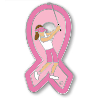 Sports Golf Girl Pink Ribbon Pin