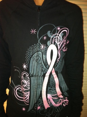 Black Zip Jacket with Pink Ribbon and Wings